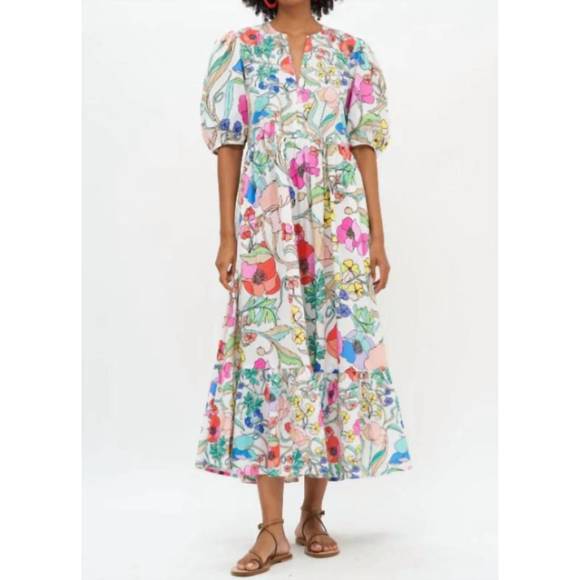 Oliphant | Dresses | New Oliphant Puff Sleeve Maxi Dress In Multi ...